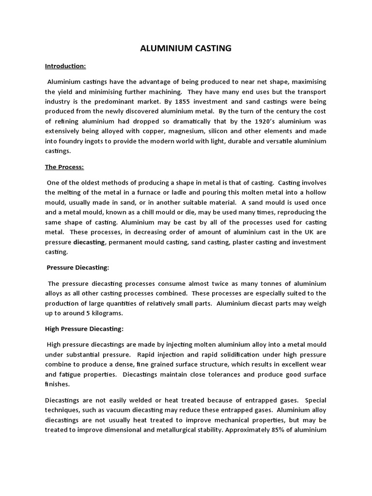 Aluminium Casting | PDF | Casting (Metalworking) | Casting