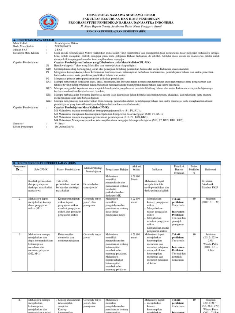 RPS MK Pembelajaran Mikro Prin | PDF
