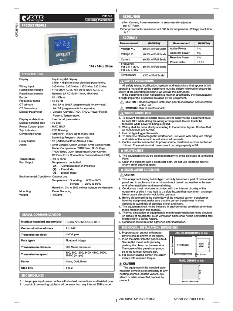 PR 15D Manual | PDF | Ac Power | Electrical Wiring