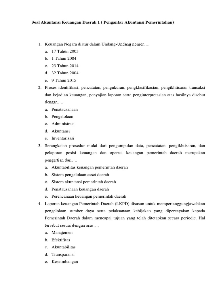 Latihan Soal Keuangan Daerah | PDF | Bisnis | Pengelolaan Keuangan & Uang