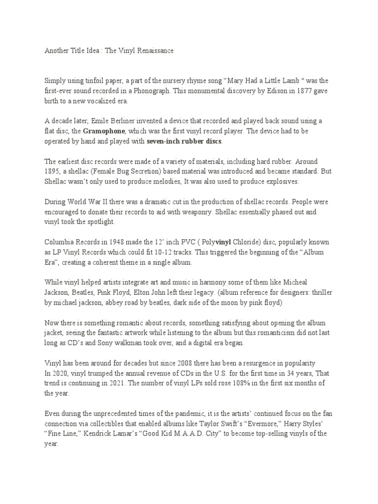 History of Vinyls | PDF | Lp Record | Music Industry