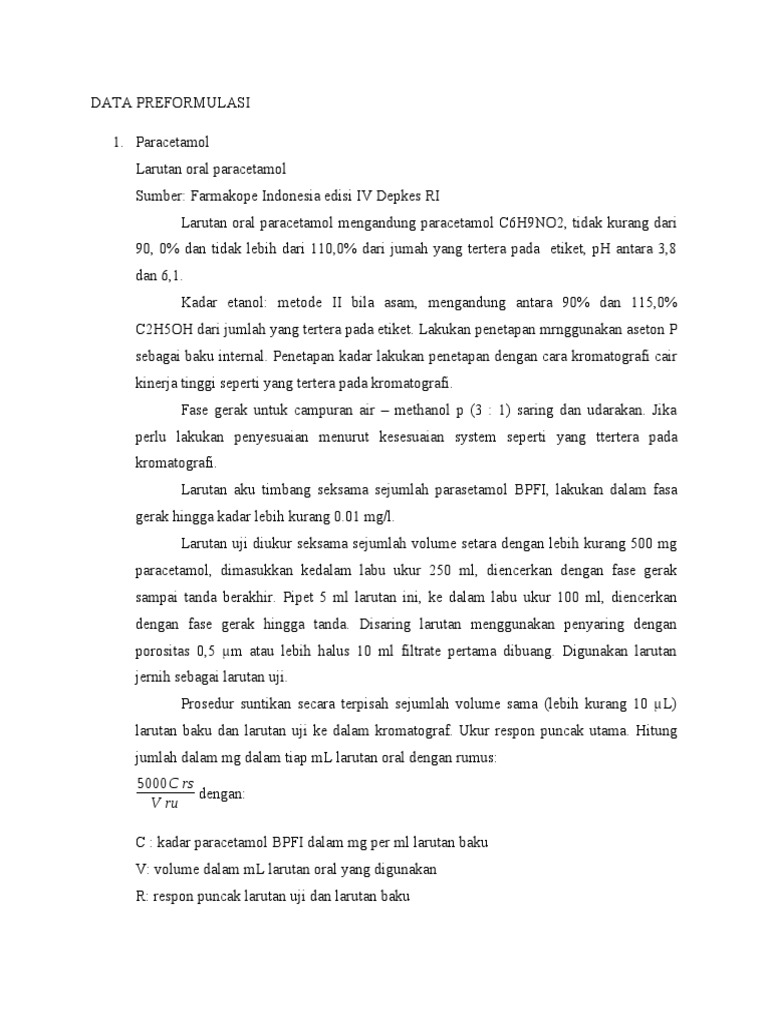Data Preformulasi Sirup PCT | PDF | Sains & Matematika