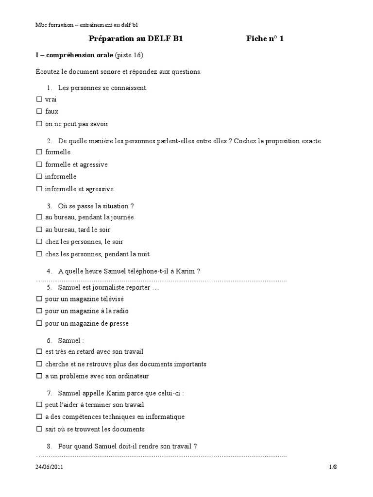 Entraînement DELF B1 : Compréhension et Production | PDF