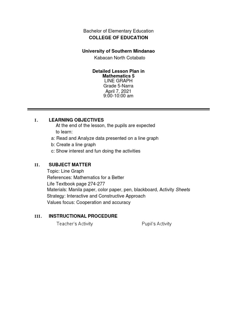 Grade 5 Detailed Lesson Plan: Line Graphs | PDF | Chart | Cartesian ...