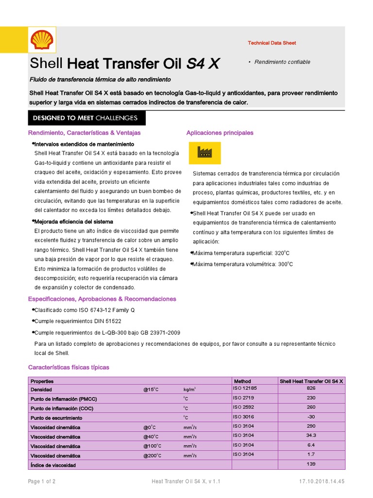 Ficha Técnica Shell Heat Transfer Oil S4 X | PDF | Agrietamiento ...