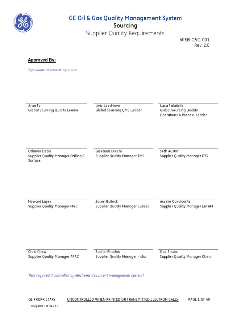 GE Oil & Gas Supplier Quality Requirements | PDF | Specification ...