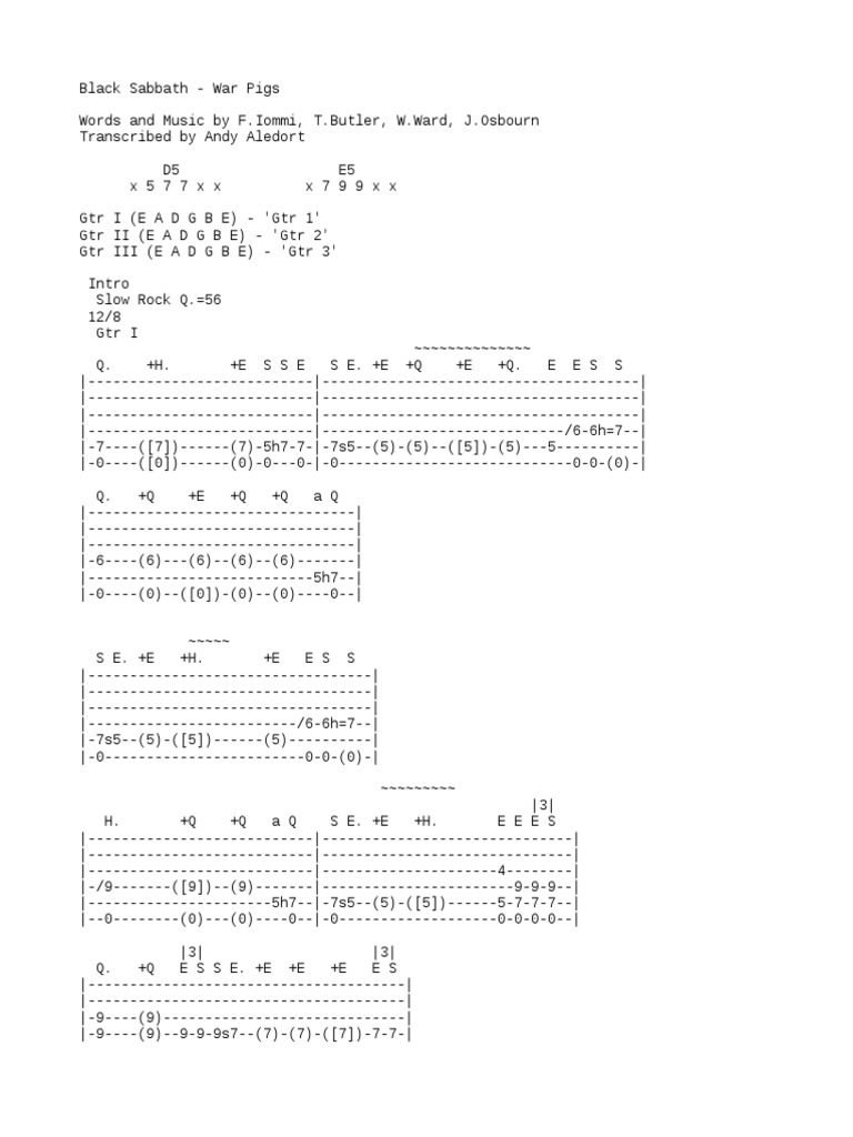 Black Sabbath - War Pigs | PDF | Guitars | Necked Lutes