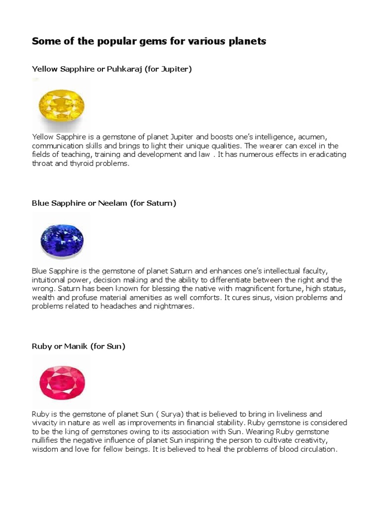 Gems For Various Planets | PDF | Gemstone | Planets
