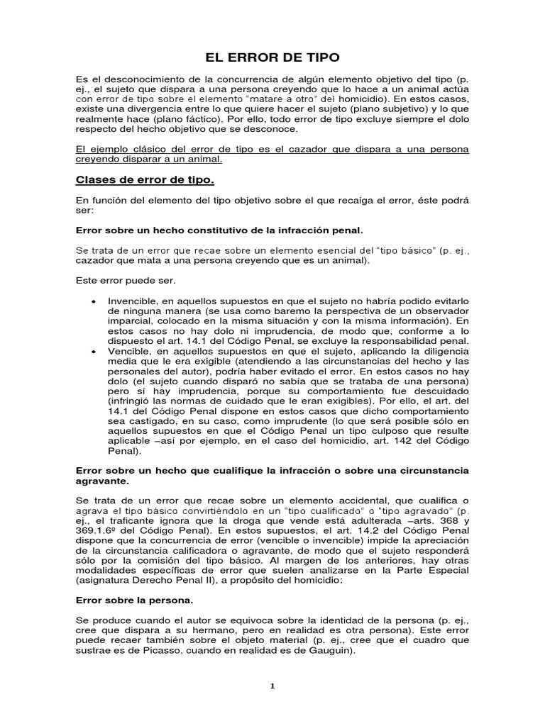 El Error de Tipo | Descargar gratis PDF | Derecho penal | Intención ...