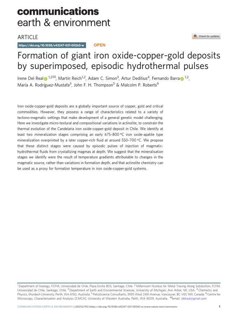Formation of Giant Iron Oxide-Copper-Gold Deposits by Superimposed ...