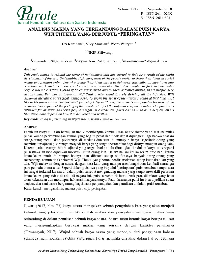Analisis Puisi Wiji Thukul "Peringatan" | PDF