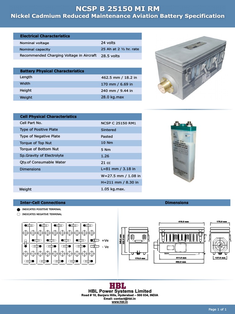 Annexure I - NCSP B 25150 MI RM - Battery Data Sheet | PDF ...