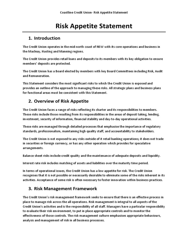 Risk Appetite Statement | PDF | Risk | Finance & Money Management