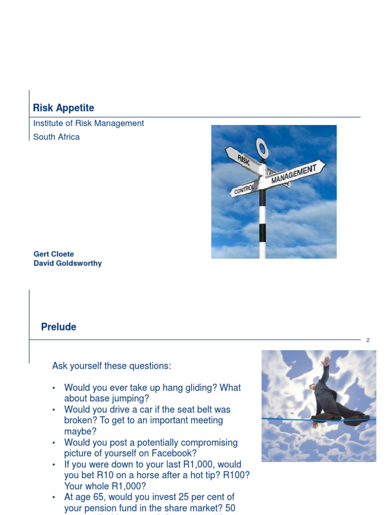 Risk Appetite: Institute of Risk Management South Africa | PDF | Risk ...