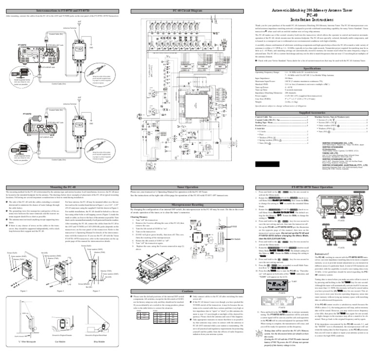 FC-40 Installation Instructions: Automatic-Matching 200-Memory Antenna ...