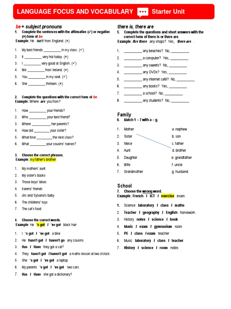 Language Focus and Vocabulary Starter Unit | PDF | Question | Human ...