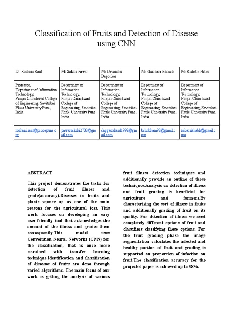 Classification of Fruits and Detection of Disease Using CNN | PDF | Computer Vision