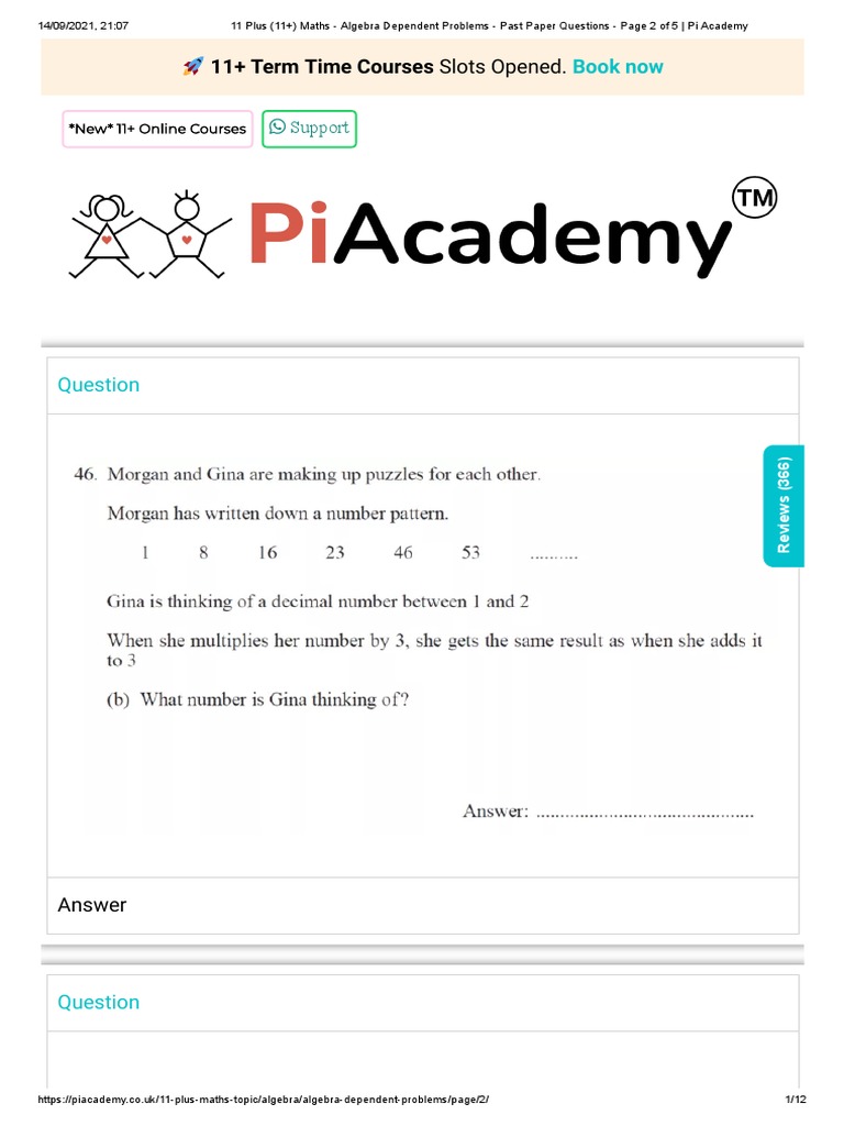 11 Plus (11+) Maths - Algebra Dependent Problems - Past Paper Questions ...