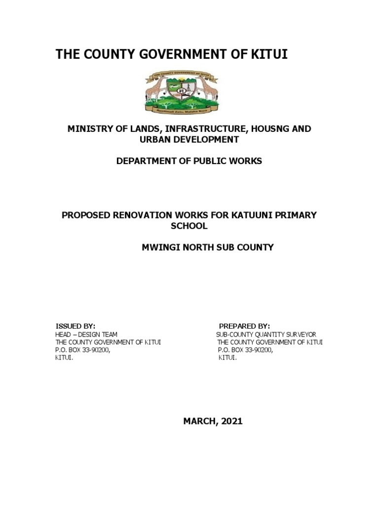 Renovation of Tuition Block at Katuuni Primary School - BQ | PDF ...