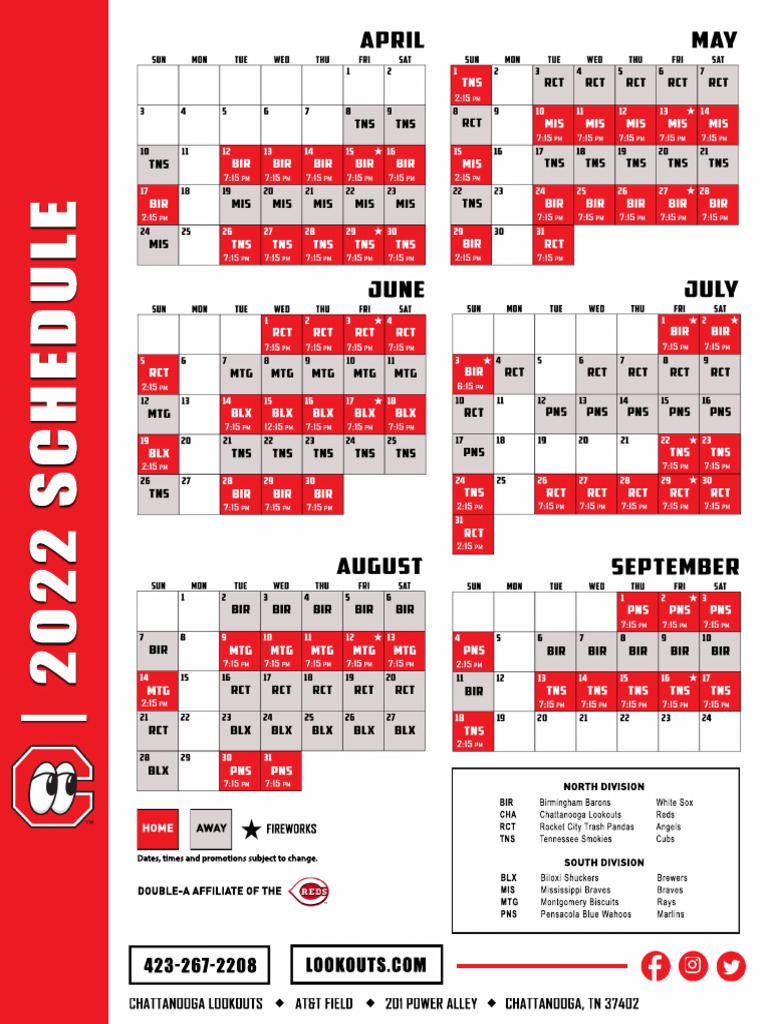 Lookouts 2022 Schedule | PDF | Major League Baseball Teams
