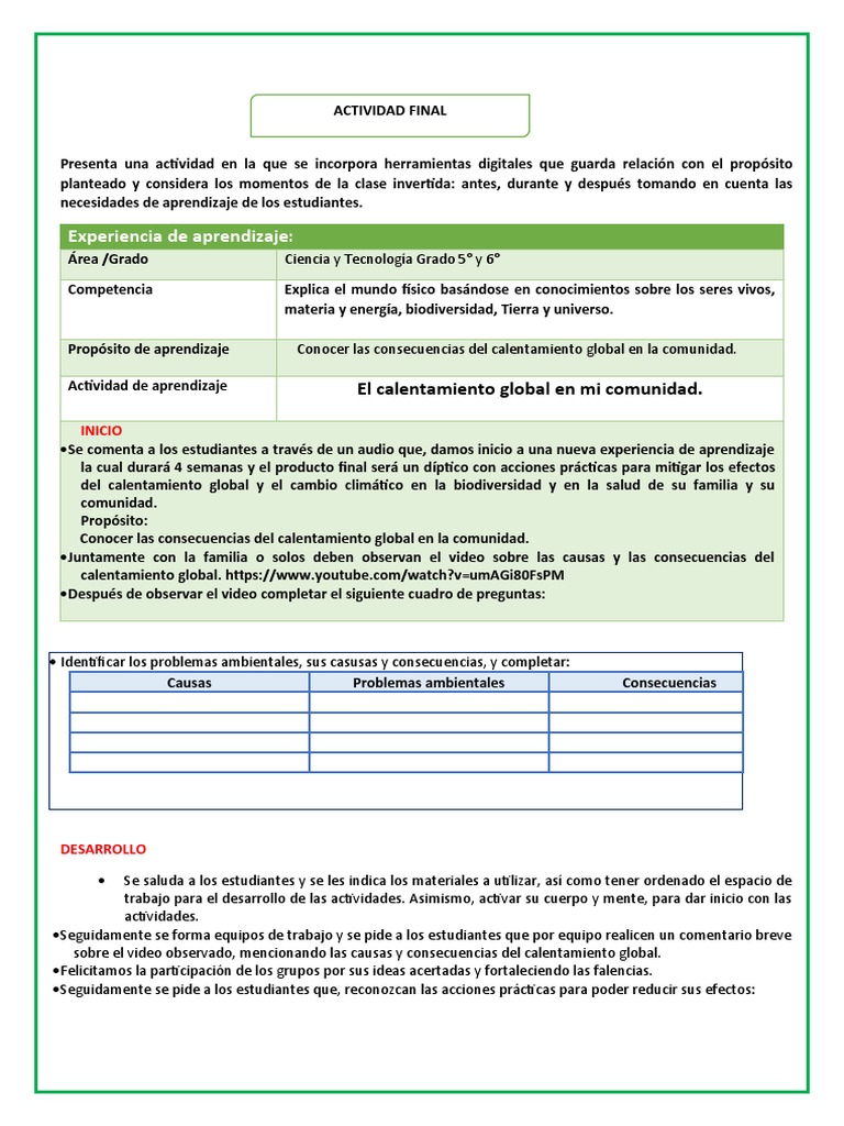 Actividad sobre Calentamiento Global | PDF | Evaluación | Cambio climático