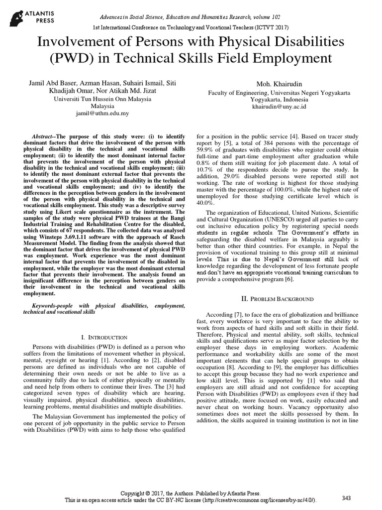 Involvement of Persons With Physical Disabilities (PWD) in Technical ...