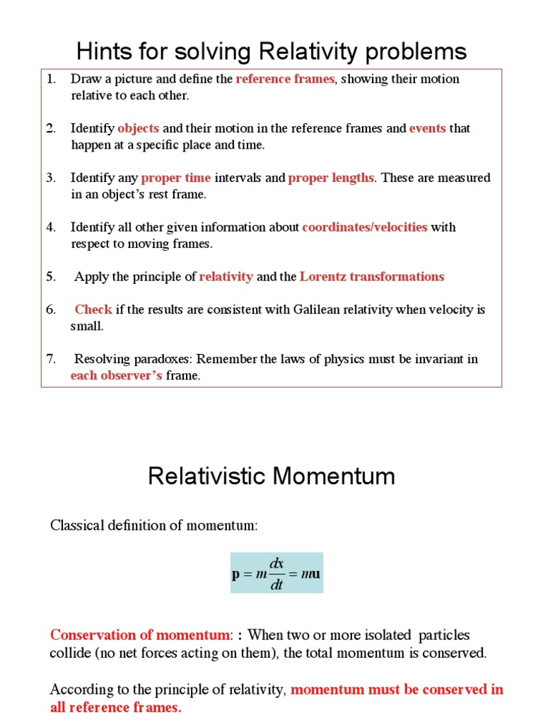 Hints For Solving Relativity Problems: Reference Frames | PDF ...