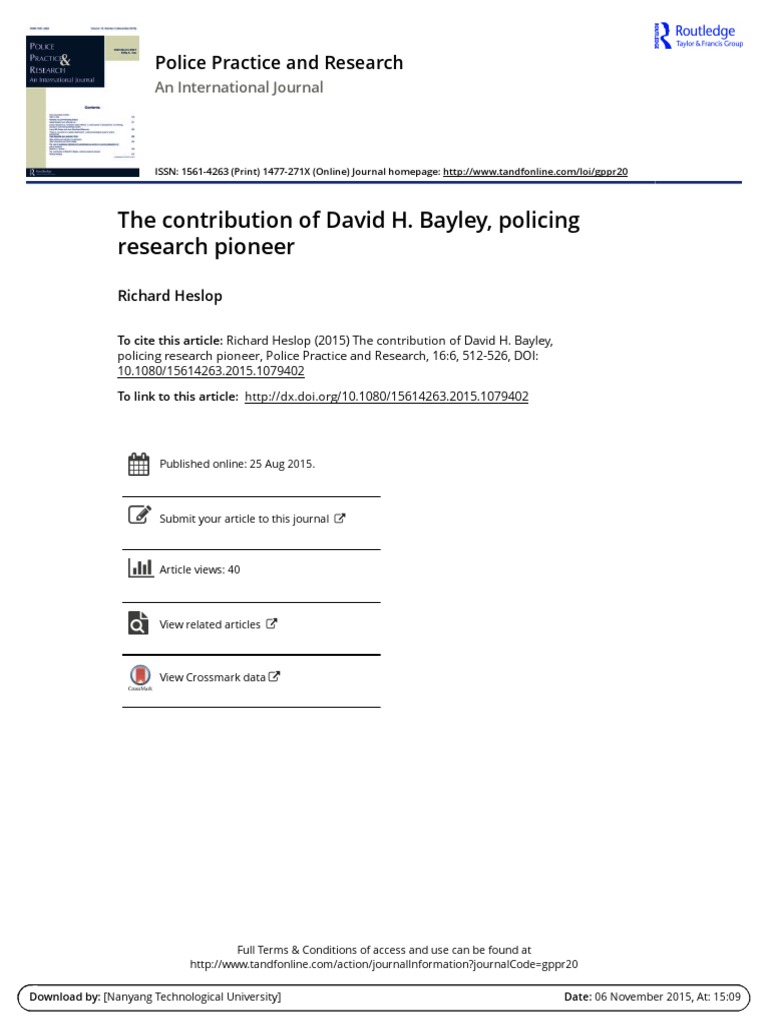 The Contribution of David H. Bayley, Policing Research Pioneer | PDF ...