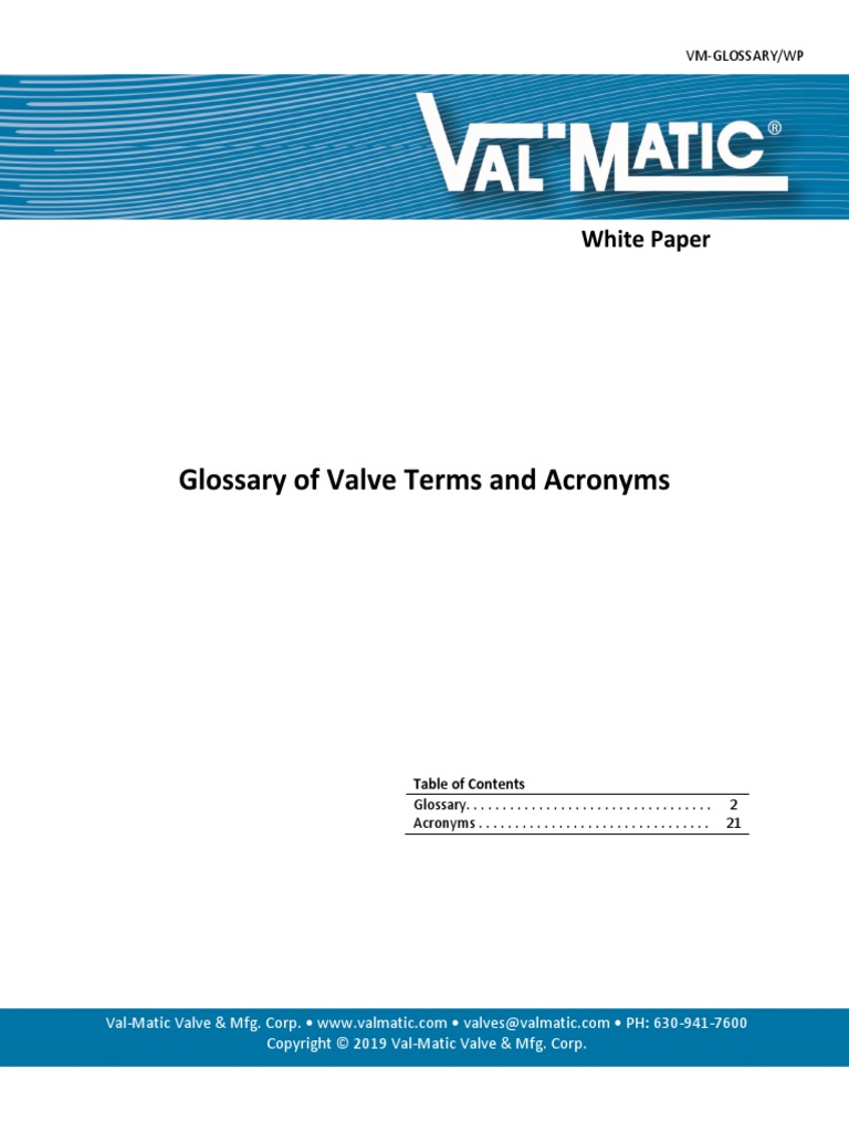 Glossary of Valve Terms and Acronyms: White Paper | PDF | Valve | Pump