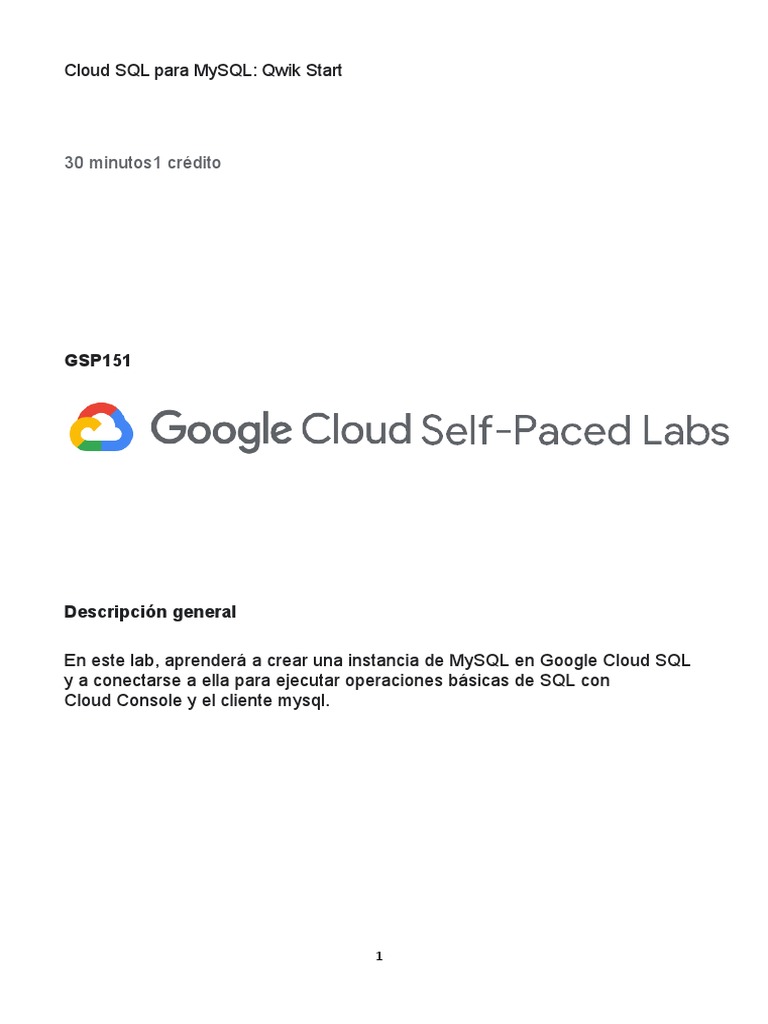 Laboratorio Cloud SQL para MySQL - Qwik Start | PDF | SQL | Computación en la nube