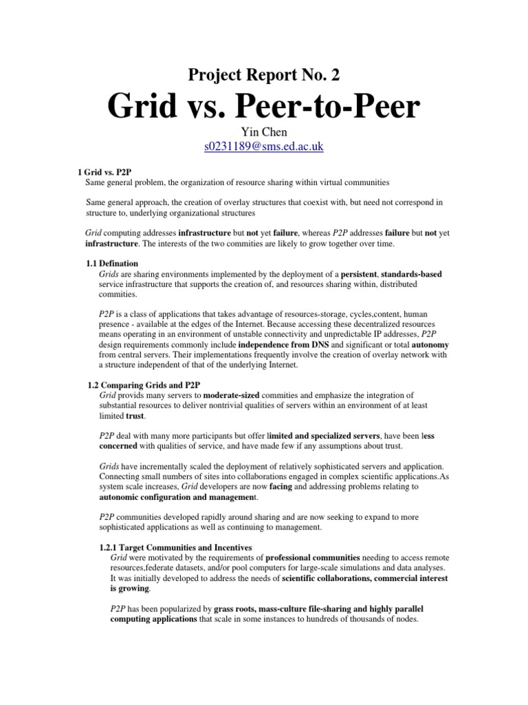 Grid vs. Peer-to-Peer: Project Report No. 2 | PDF | Peer To Peer | Grid Computing