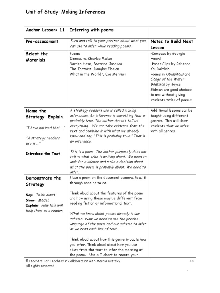 Unit of Study: Making Inferences | Download Free PDF | Inference
