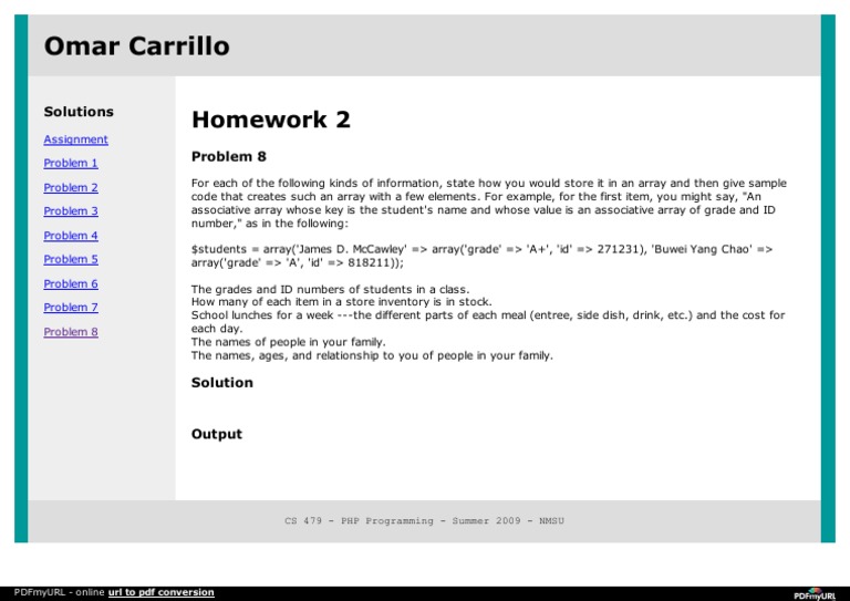 HTTP - Web - Nmsu - Edu Oc cs479 hw2 8 - PHP | PDF