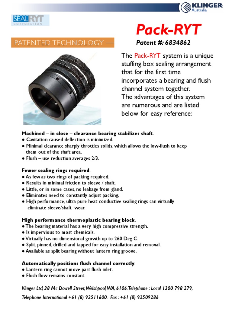 Pack-RYT Sealing System Overview | PDF | Bearing (Mechanical) | Water