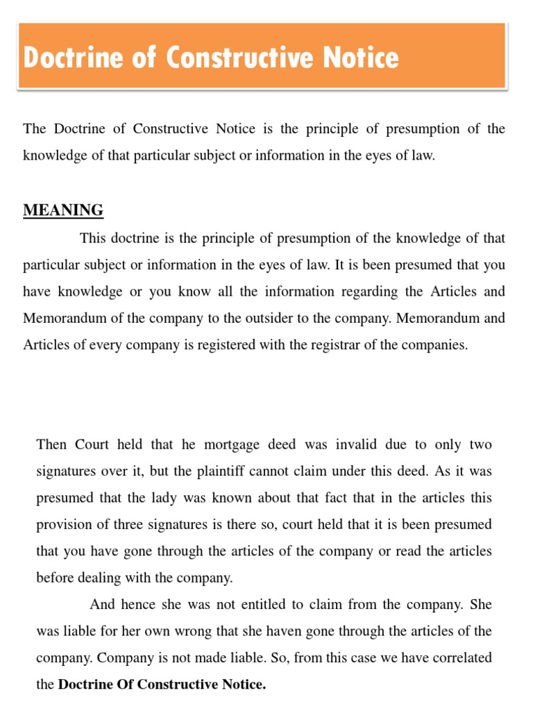 Doctrine of Constructive Notice | PDF | Civil Law (Legal System) | Justice