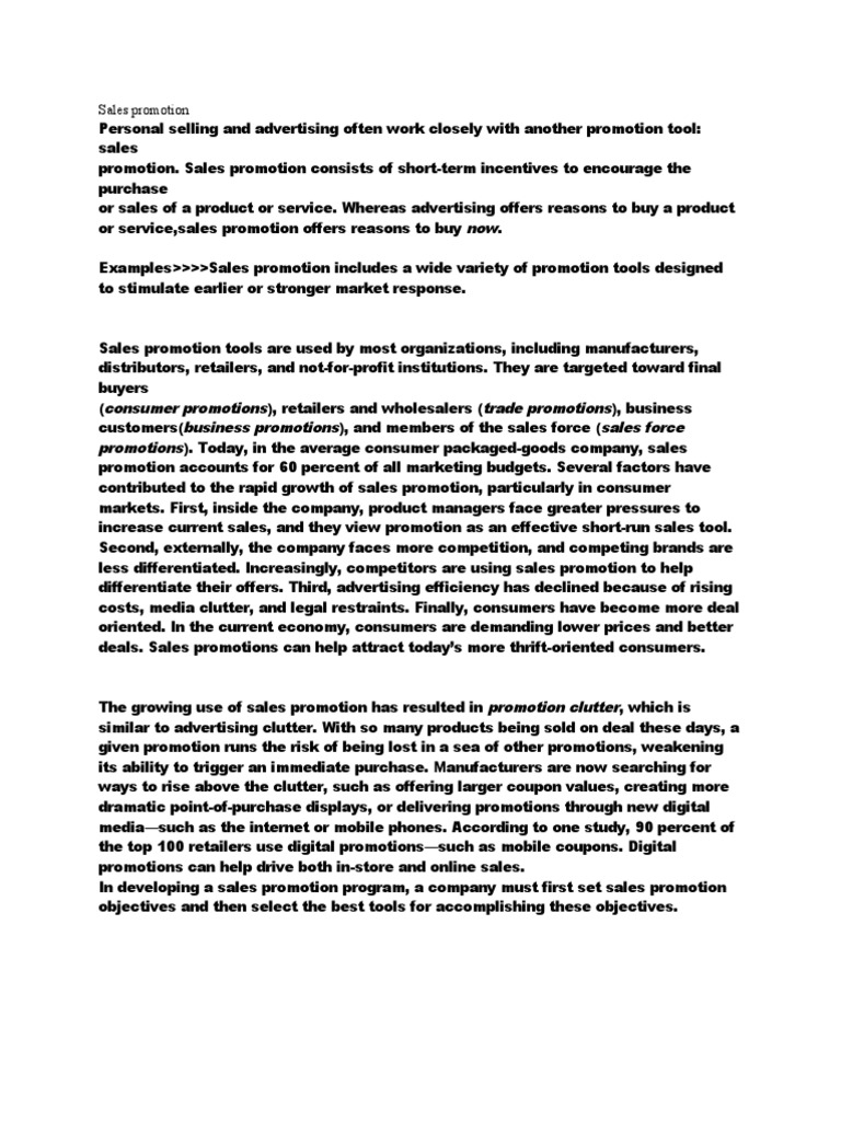 Sales Promotion Notes | PDF | Sales | Marketing