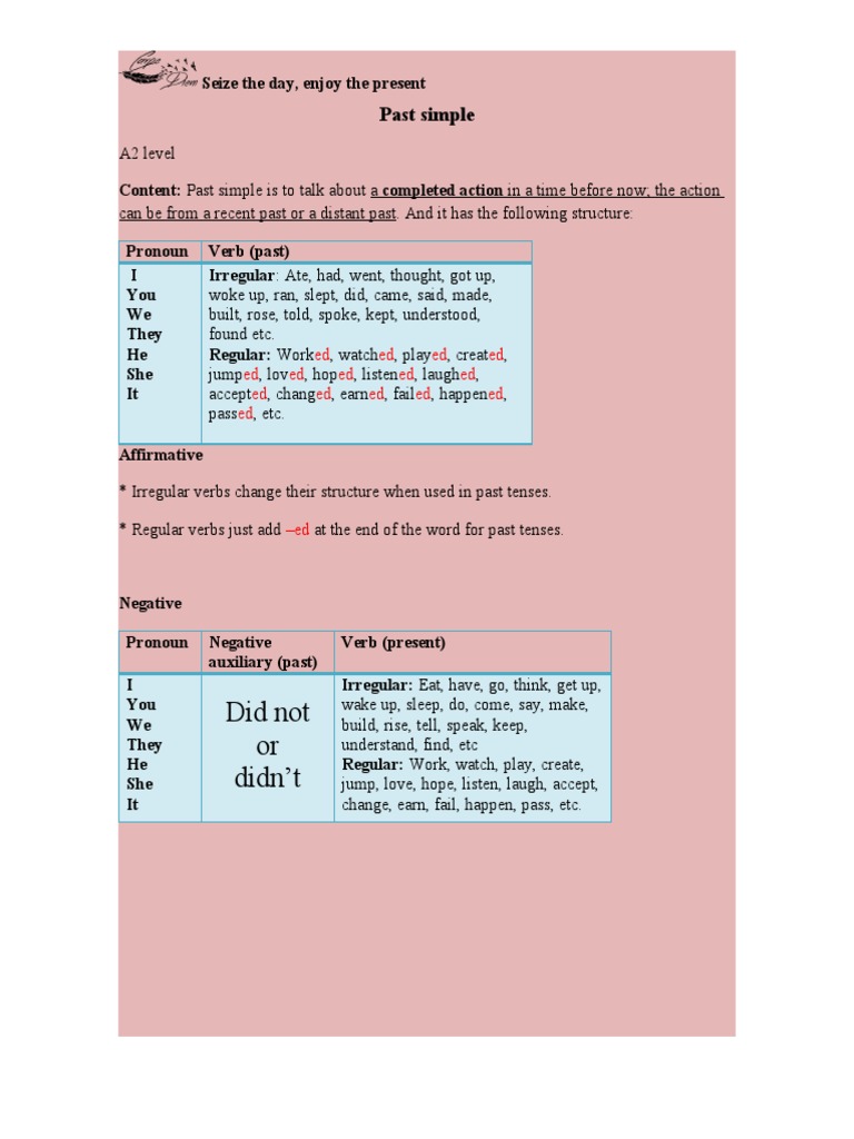 Past Simple Explanation | PDF | Verb | Grammatical Tense