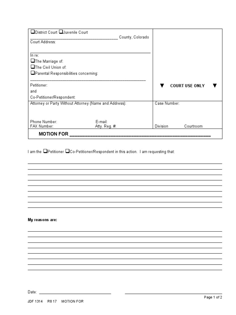 Colorado Court Motion Form | PDF | Law