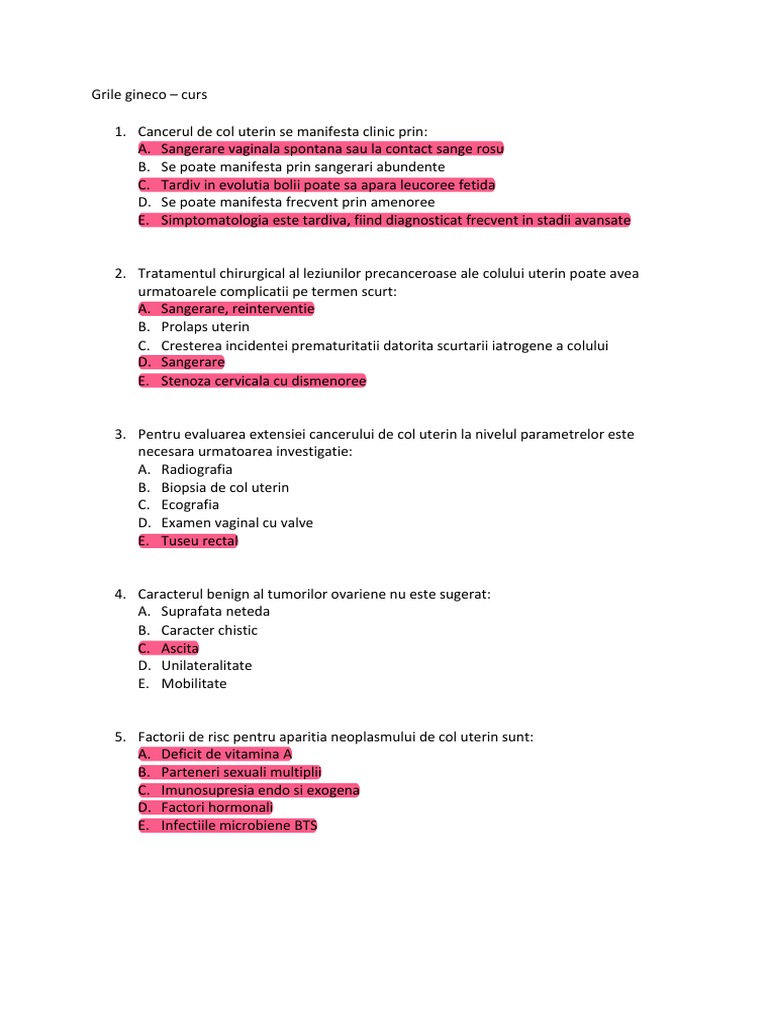 Grile Gineco - Curs | PDF