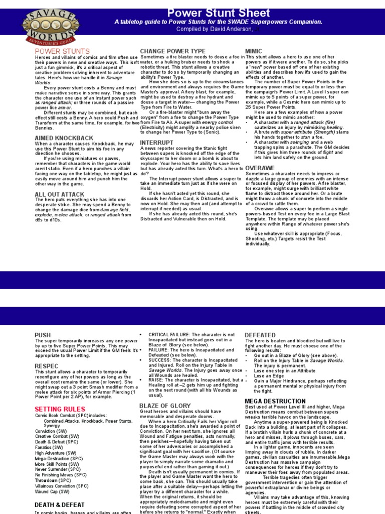 Power Stunts Cheat Sheet | PDF