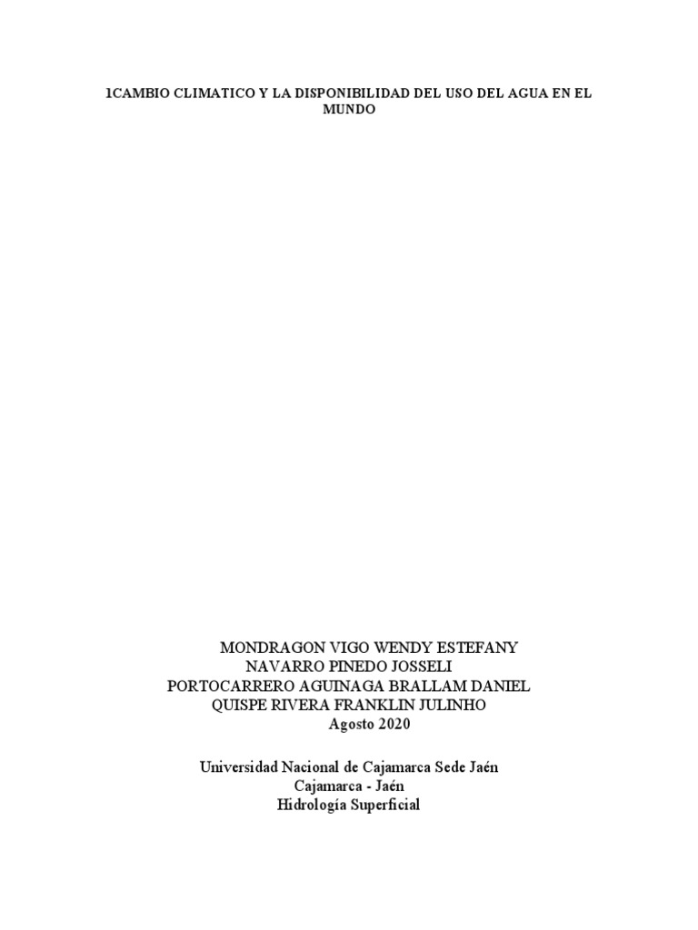 Cambio Climatico y Uso Del Agua en El Mundo | PDF | Cambio climático ...