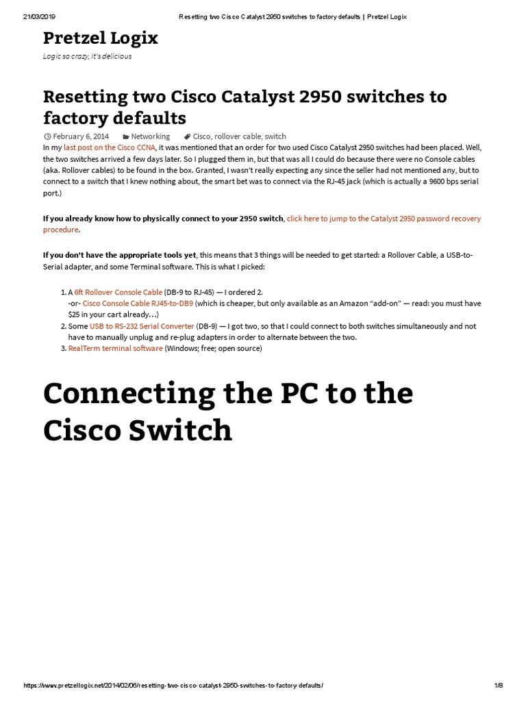 Resetting Two Cisco Catalyst 2950 Switches To Factory Defaults ...