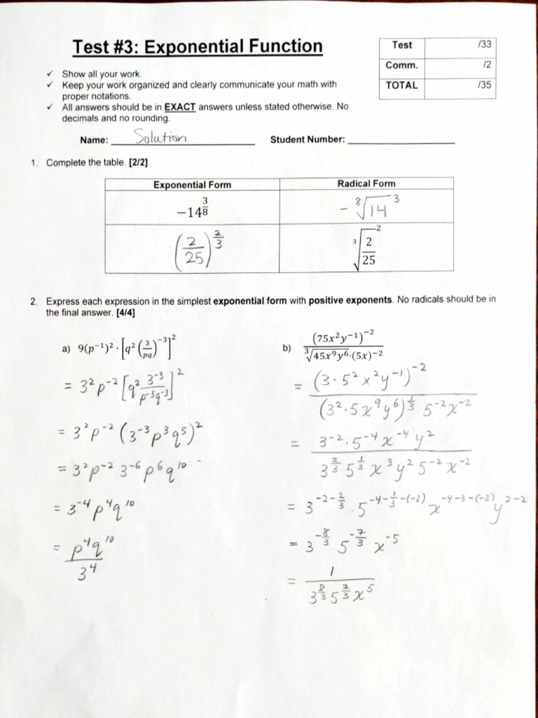 Test #3: Exponential Function: Total | PDF | Function (Mathematics ...