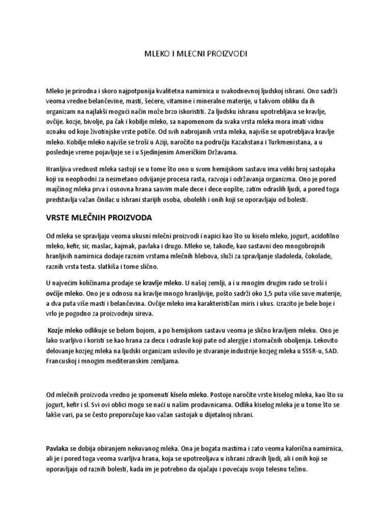 Mleko I Mlecni Proizvodi | PDF