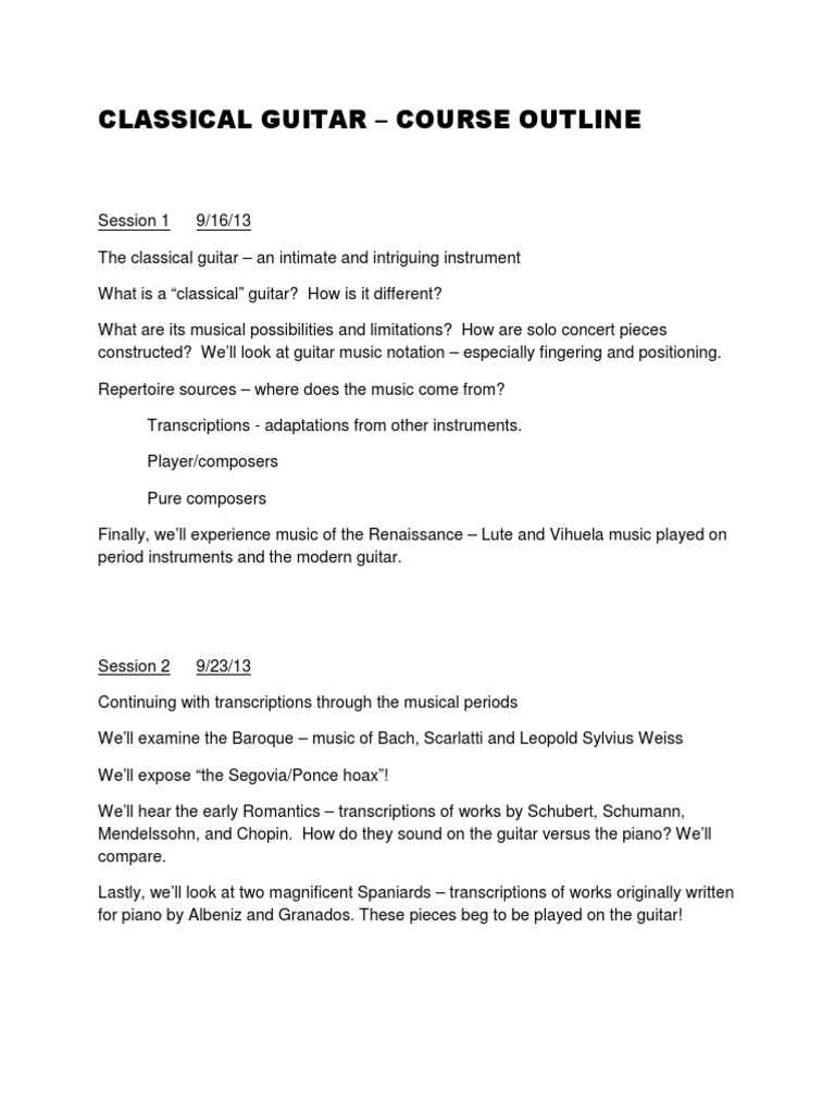 Classical Guitar Course Outline | PDF | Classical Guitar | Irish ...
