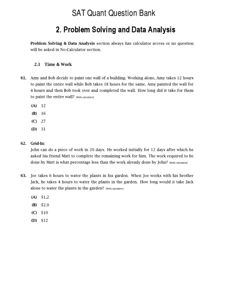 Question Bank-Problem Solving and Data Analysis | PDF