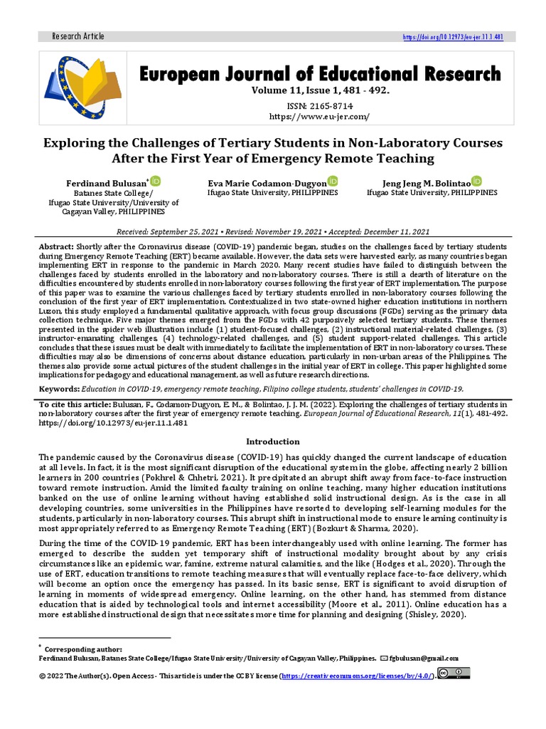 Exploring The Challenges of Tertiary Students in Non-Laboratory Courses ...