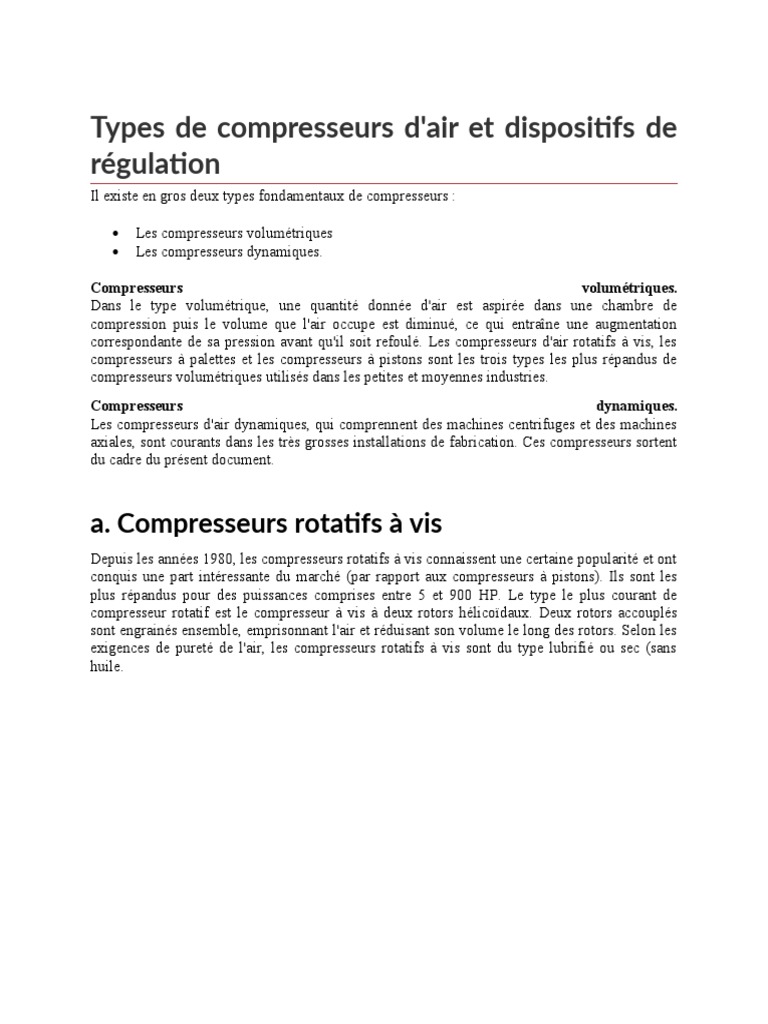 Types de compresseurs d'air expliqués | PDF | Piston | Pression