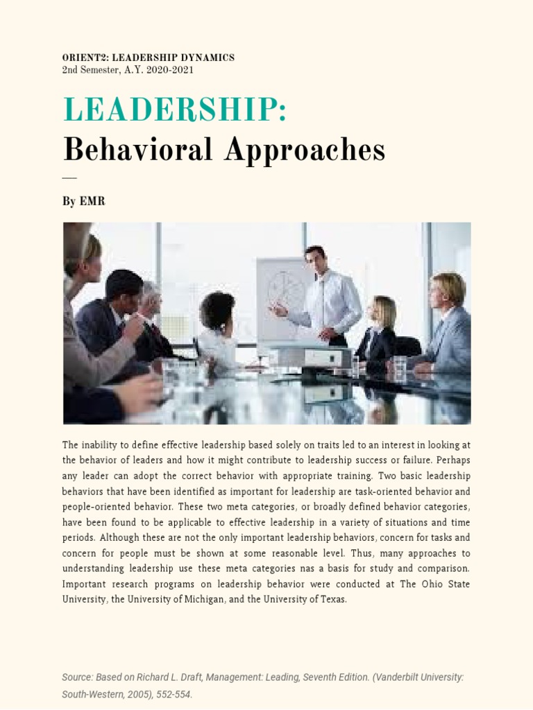 LEADERSHIP Behavioral Approach | PDF | Leadership | Systems Psychology