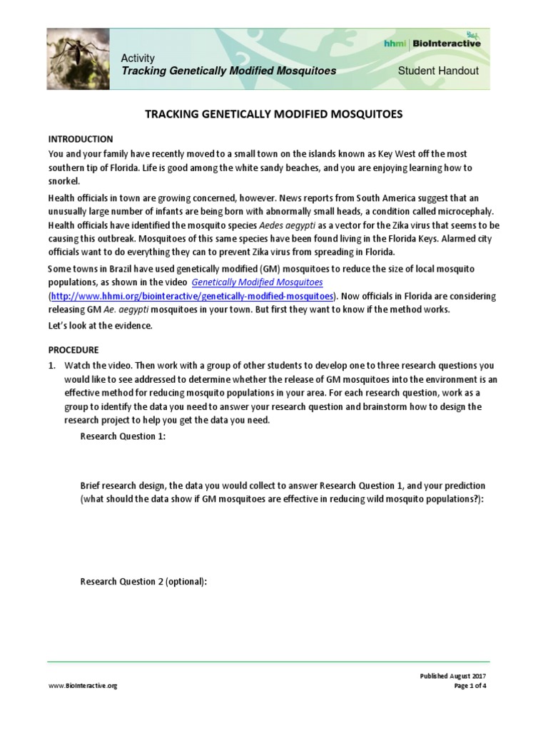 GM Mosquito LabHandout | PDF | Zika Fever | Aedes Aegypti